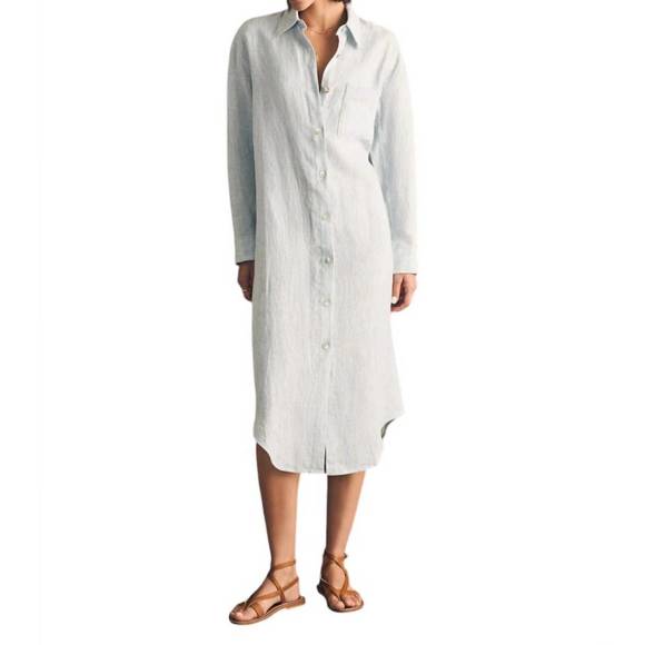 Faherty | Dresses | New Faherty Laguna Linen Midi Dress In Ocean View ...